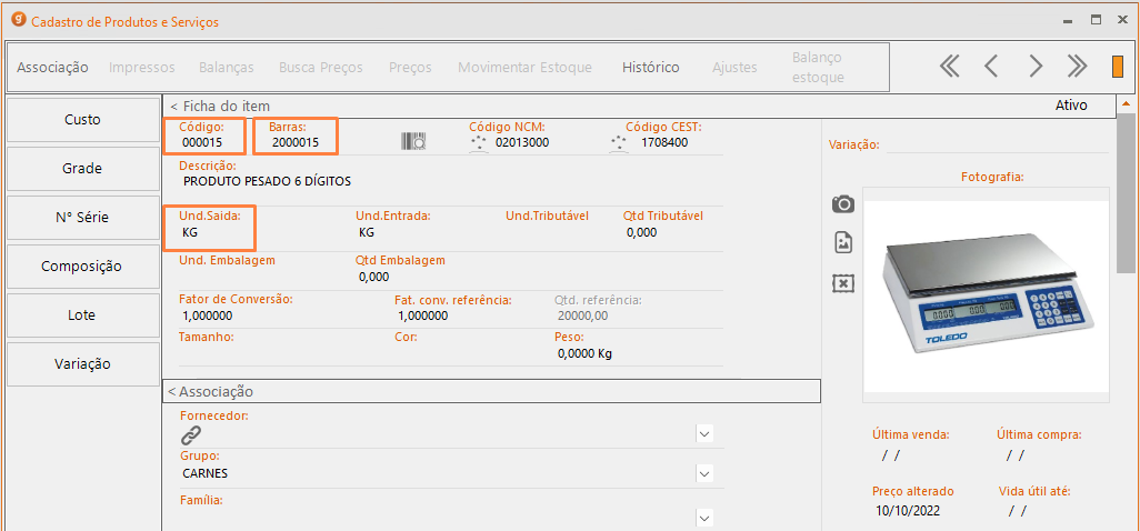 Código do produto cadastrado com 6 dígitos na balança - Base de ...